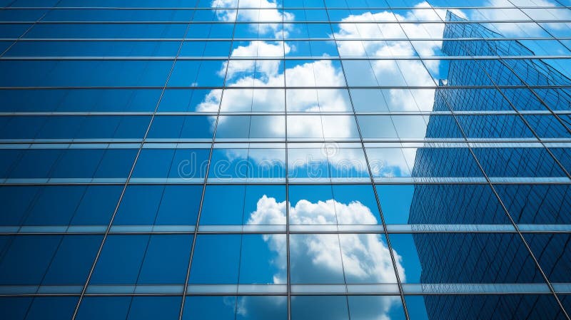 Sky Reflected in Glass Facade Grid Composition, Blue Tones, Modern ...
