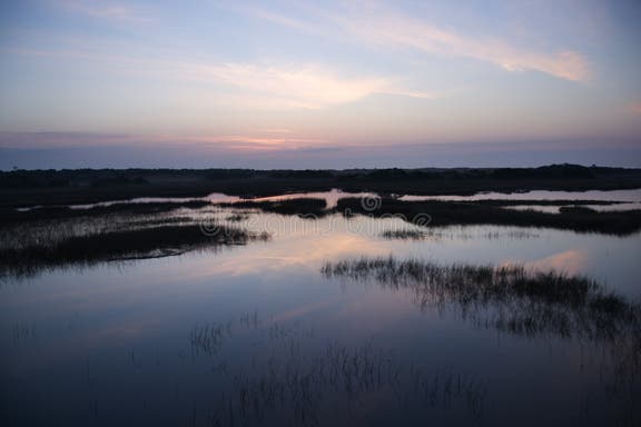 Sky reflecting in marsh. stock image. Image of evening - 3417147