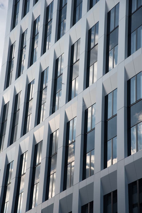 Sky Reflecting on White Office Facade Stock Photo - Image of corporate ...