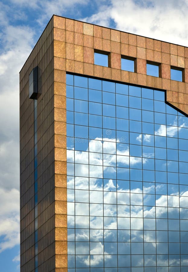 Sky Reflection with Clouds on the Windows of the Building Stock Image ...