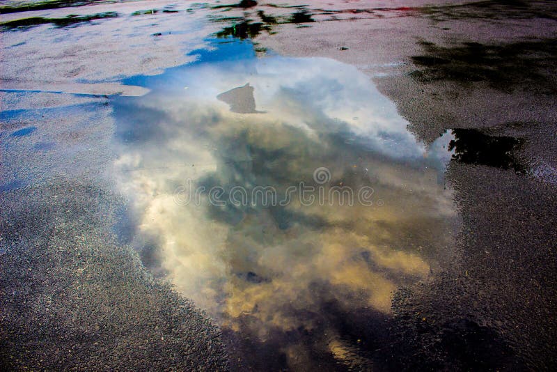 Sky Reflection in Rain Water Stock Image - Image of reflecting, water ...