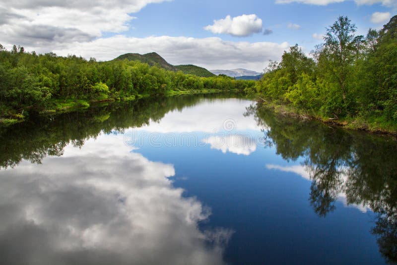 Sky Reflection in a River in the Forest Stock Photo - Image of calm ...