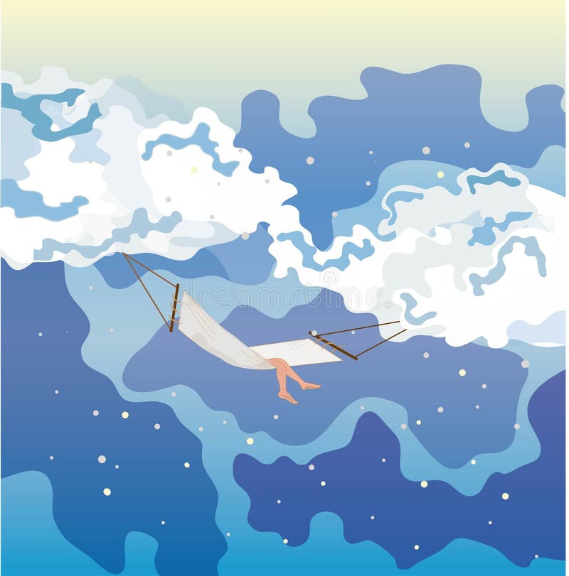 Sky Rest.cloudy Sky. a Man Resting in a Hammock Suspended from the ...