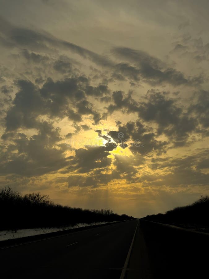 Sky and Road. Rays through Clouds Stock Image - Image of horizon ...