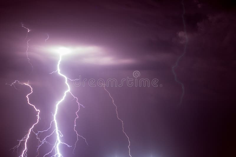 The Sky`s Anger Strikes Down. Thunderstorm. Stock Image - Image of ...