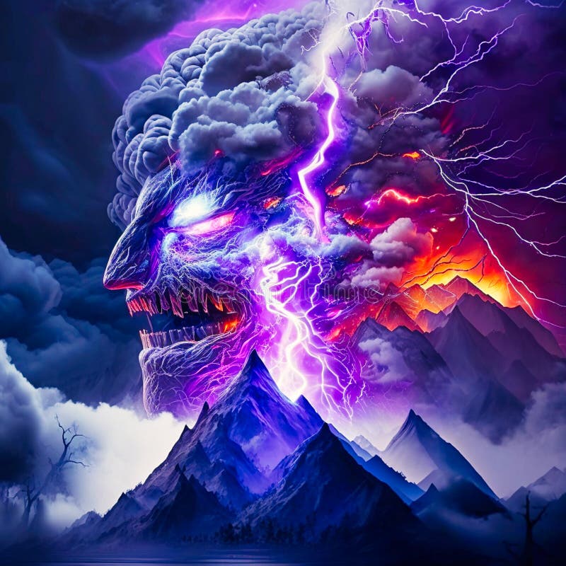 Sky Scape with Blue Clouds, Dark Sky and Lightning, Storm Emotion ...