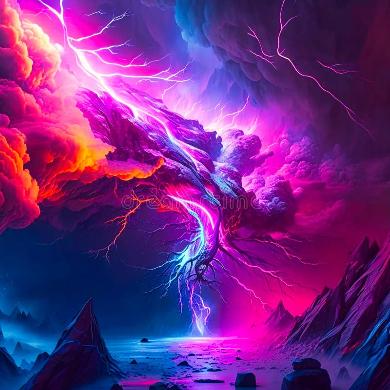 Sky Scape with Blue Clouds, Dark Sky and Lightning, Storm Emotion ...