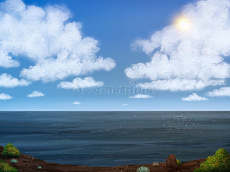 Sky and Sea Digital Painting Stock Illustration - Illustration of ...