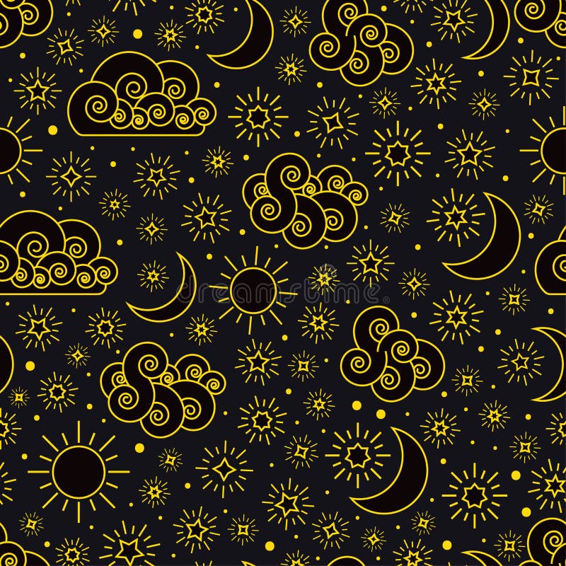 Sky Seamless Pattern with Stars Clouds Sun and Moon Stock Illustration ...