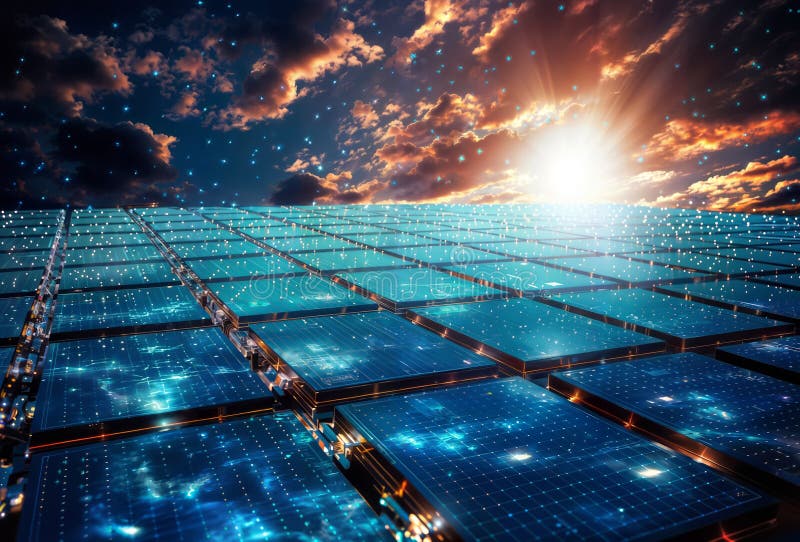 Sky Solar: Solar Panels in the Sky, 3D Render, Generative Ai Stock ...