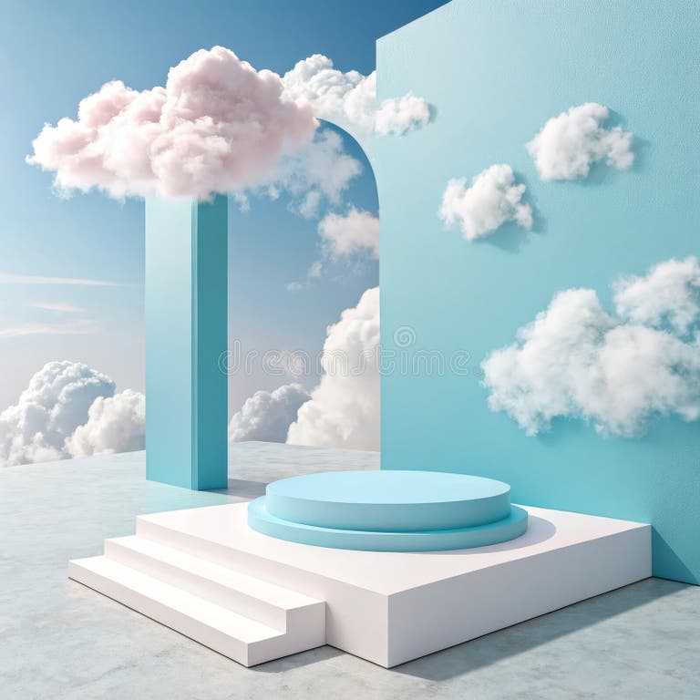 Sky Stage Cloud Arch, Platform and Pastel Blue Wall, Abstract ...