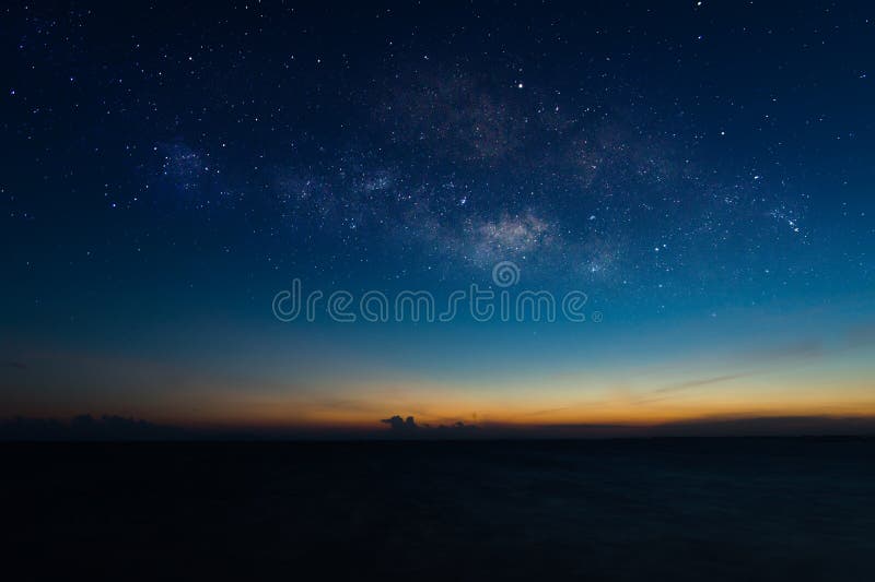 The Sky with Star and Silhouette of the Lake Stock Image - Image of ...