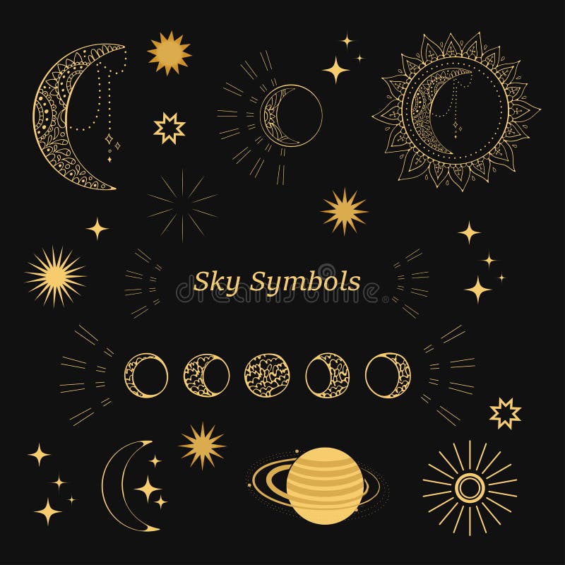 Sky Sumbols Design Elements Collection Gold on Black Stock Vector ...