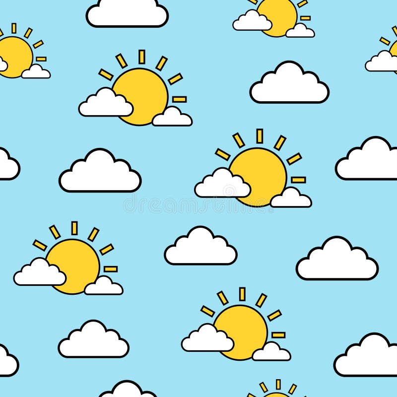 Sky with Sun and Clouds Seamless Pattern. Vector Illustration Stock Illustration - Illustration ...