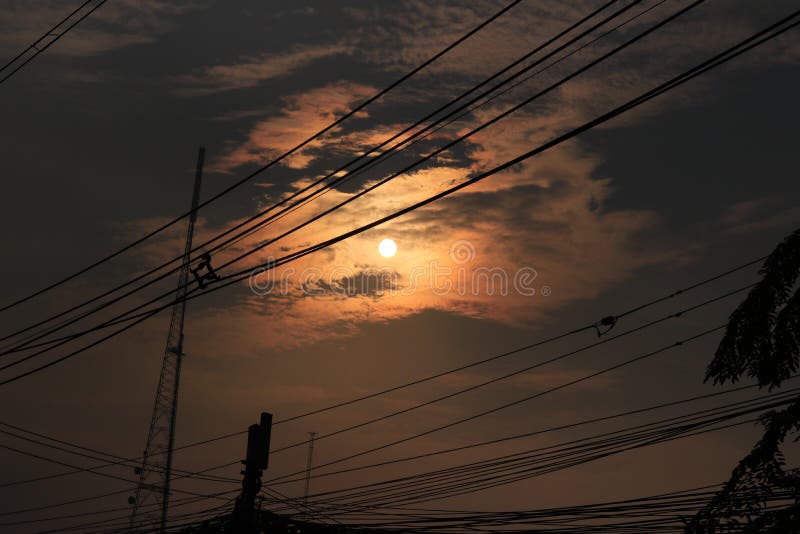 Sky at sunset stock image. Image of city, view, pole - 137723221