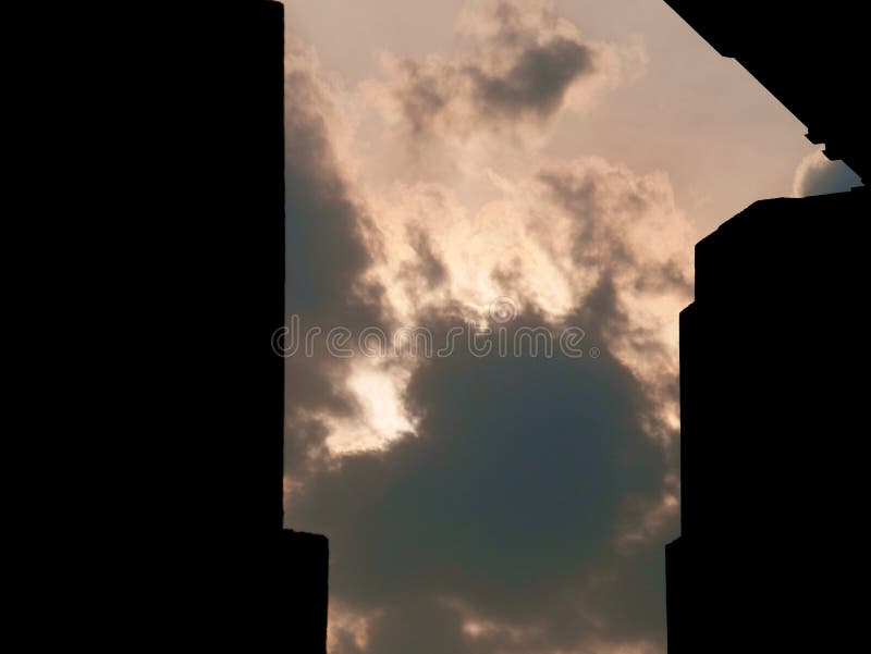 Sunset Nature Presentation between Dark Architecture Silhouette Stock ...