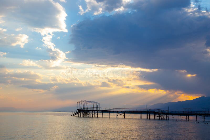 Sky Sunset Sea. Beautiful Clouds, Soft Colors. Natural Background Stock ...