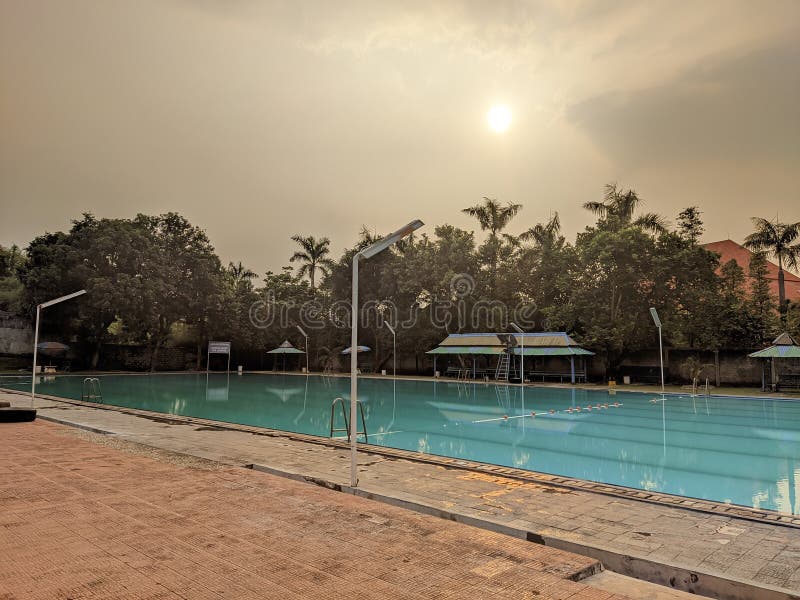 Sky Swimming Pool Evening Good with Blue Water Stock Image - Image of ...
