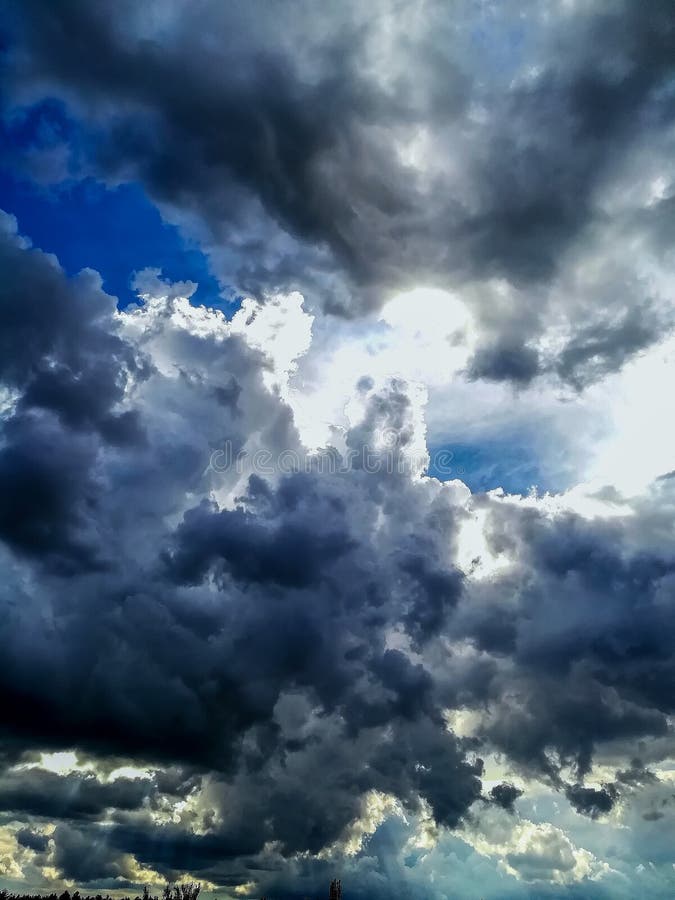 Sky with Threatening Storm Clouds in Different Blue Tones Stock Photo ...