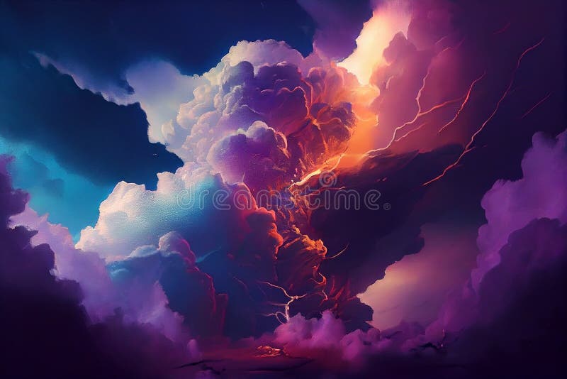Sky with Thunderous Clouds. Digital Painting Style.generative Ai Stock ...