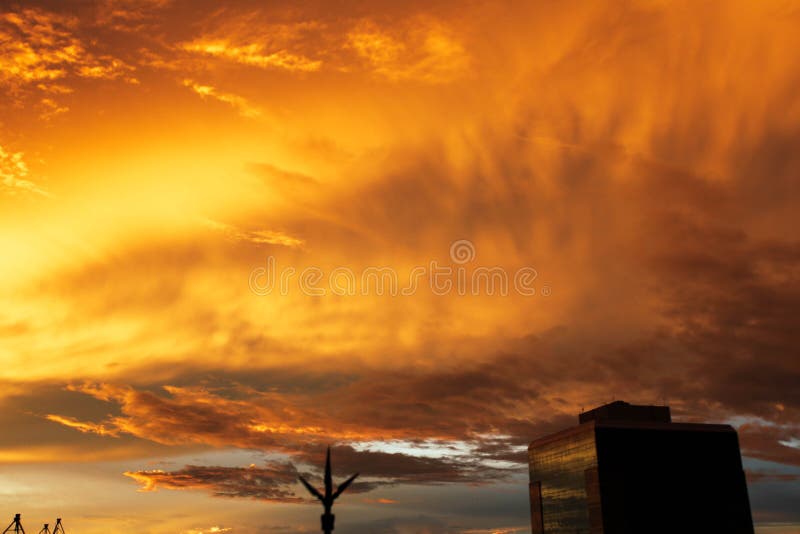 Sky,Top of Skyscraper with the City at Sunrise,sunset. Stock Image ...