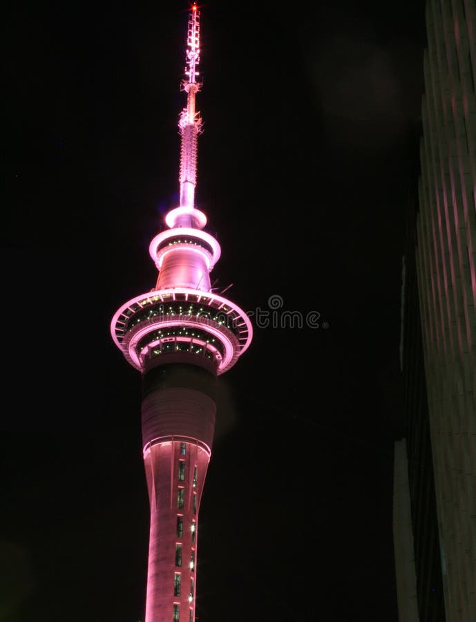 Sky Tower at night stock image. Image of colours, black - 3819639