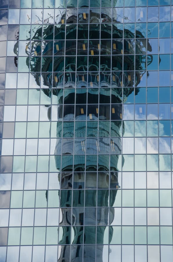Sky Tower Reflection, Auckland, New Zealand Stock Photo - Image of ...
