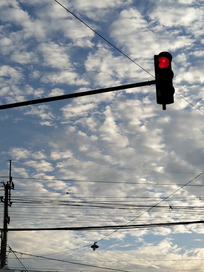 Sky, Traffic Light, Power Poles Stock Photo - Image of clouds, power ...