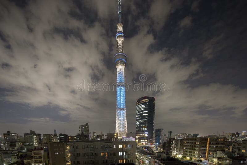 Sky Tree Tokyo Tower at Night Editorial Photography - Image of ...