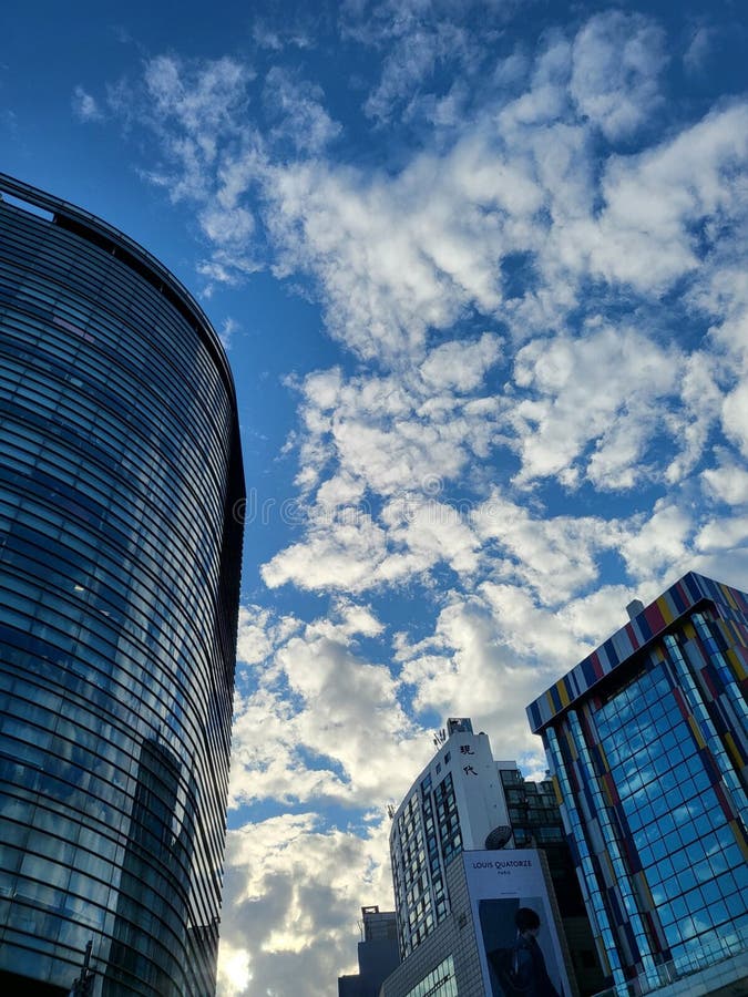 Sky View Adorned with Towering Buildings, Captured from Below. the ...