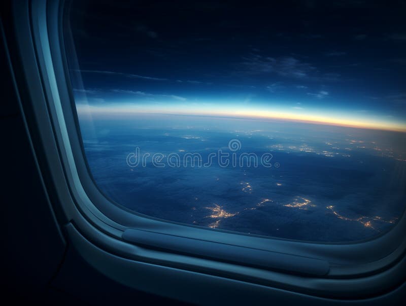 Sky View from Airplane Window Side in Night Time Stock Illustration ...