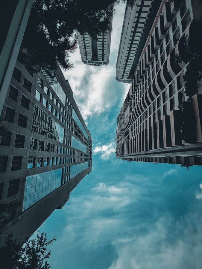 Sky View from below stock image. Image of buildings - 253507257