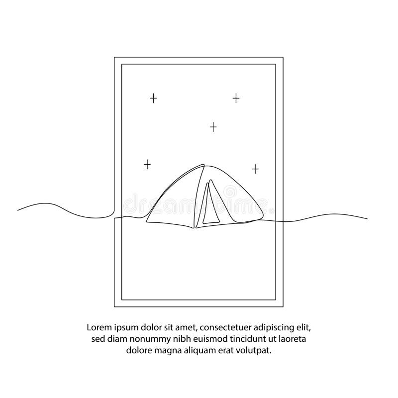Sky View of a Camping Tent. One Line Poster Drawing with a Beautiful ...