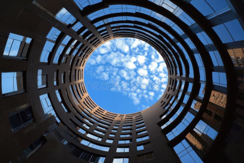 Sky View through Circular Building Structure with Unique Architectural ...