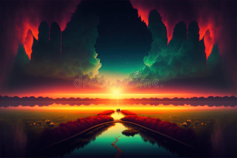 Sky View, Horizon, a Path in a Dark Swamp Stock Illustration ...