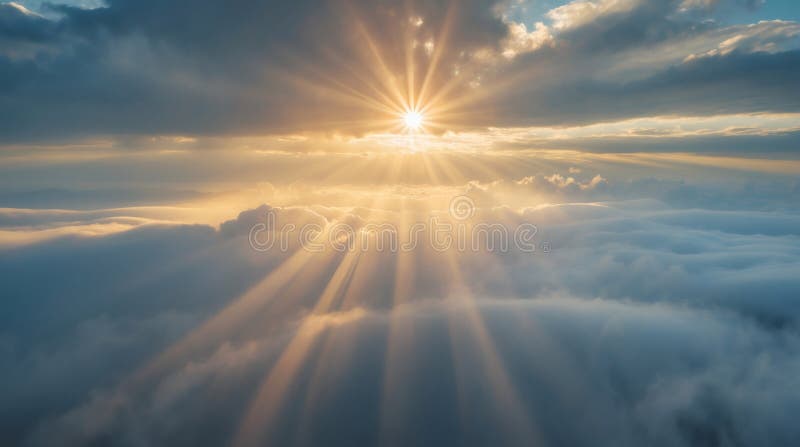 A Sky View Shows Sunlight Piercing through Layers of Dense Clouds ...