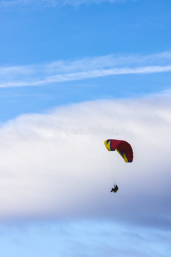 Skydiver on Colorful Parachute in Sky Stock Image - Image of extreme ...