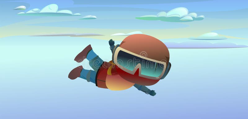 Skydiver Flying Down Sky. Free Float. Cartoon Style Character ...