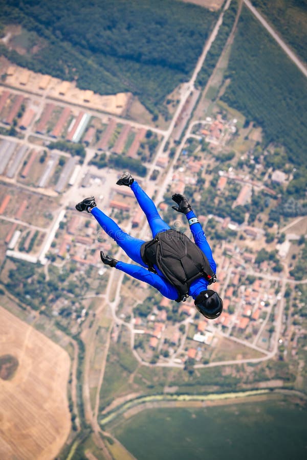 Skydiver Free Falling Upside Down Portrait View from Below Stock Image ...