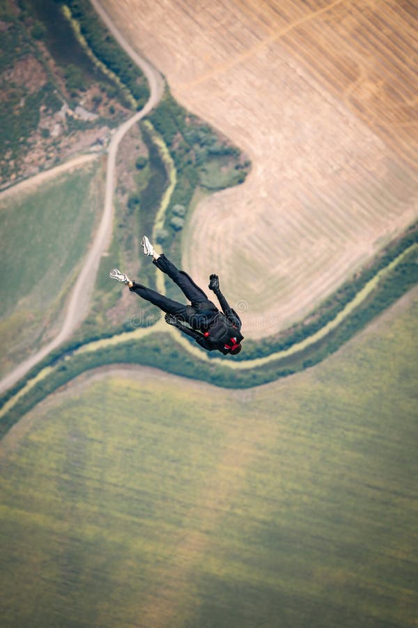Skydiver Free Falling Upside Down Portrait View from Below Stock Image ...