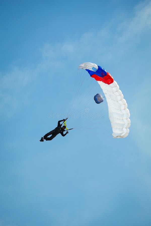 Skydiver with Blue White Red Parachute Skydiving Editorial Photography ...