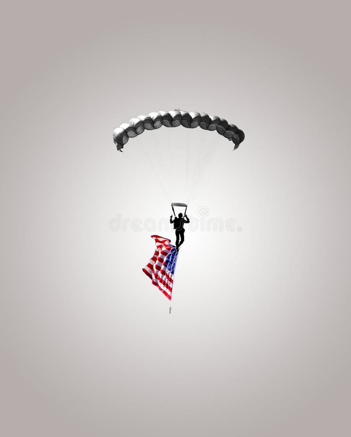 Skydiver Soldier Jumping with American Flag Stock Image - Image of july ...