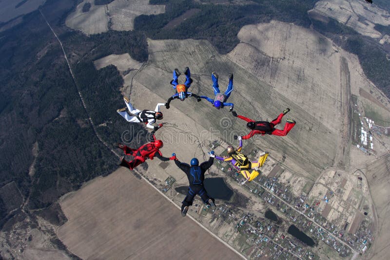 Seven Skydivers are in the Sky. Stock Image - Image of skydive, life ...