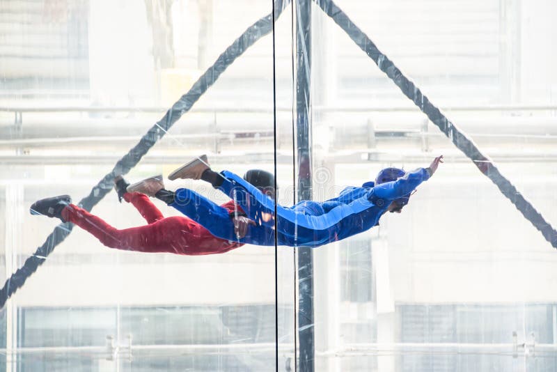 Skydivers in Indoor Wind Tunnel, Free Fall Simulator Stock Image ...