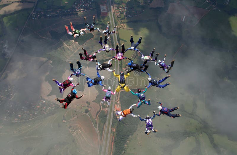 Skydiving People Teamwork Jump from the Plane Editorial Image - Image ...