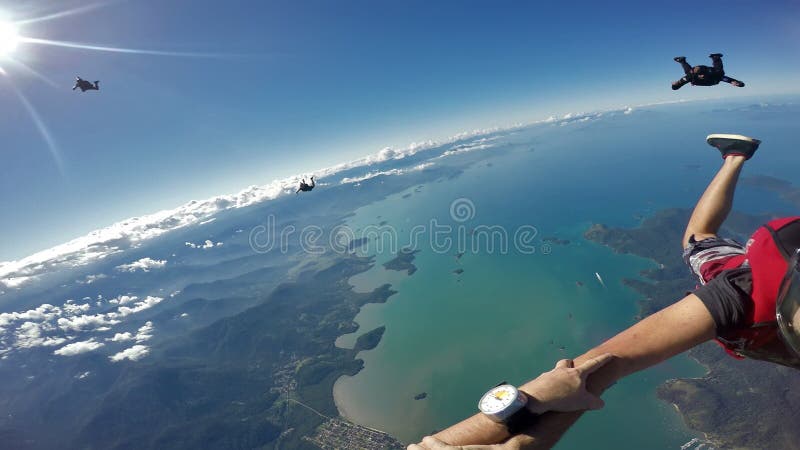 Skydiving First Person View. Stock Image - Image of island, happy ...