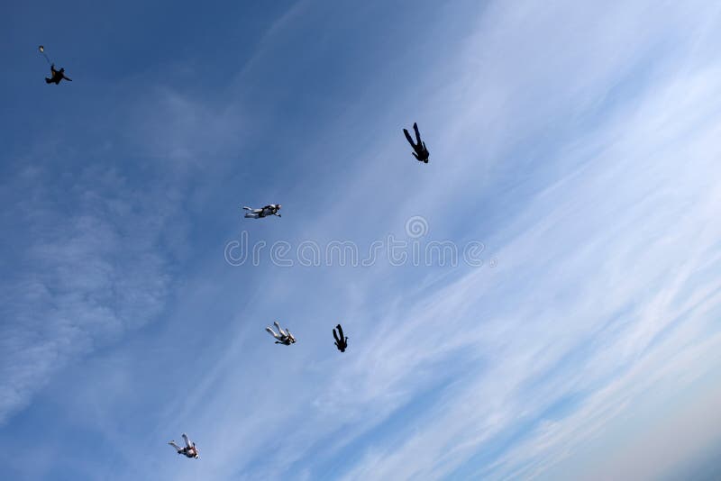Formation Skydiving in the Sunset Sky. Stock Image - Image of extreme ...