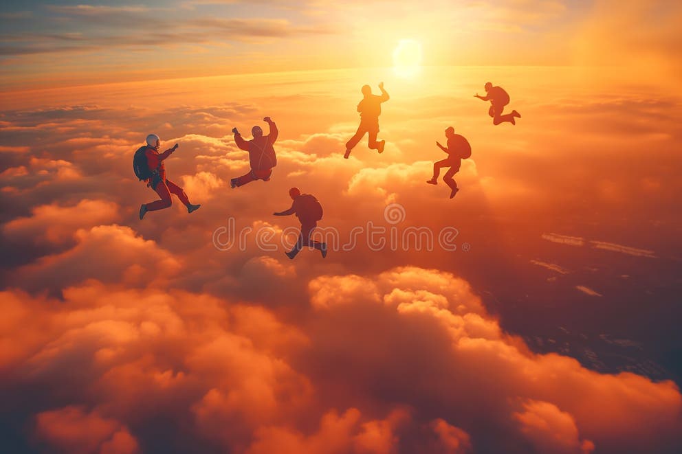 Skydiving Group at the Sunset Skydivers Make a Formation Above the ...