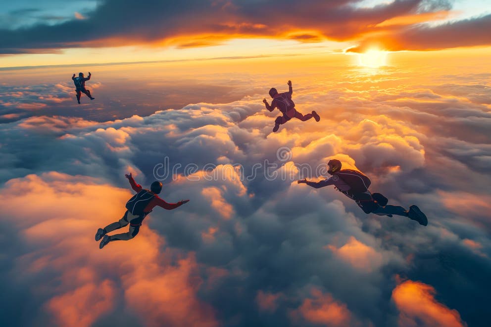 Skydiving Group at the Sunset Skydivers Make a Formation Above the ...