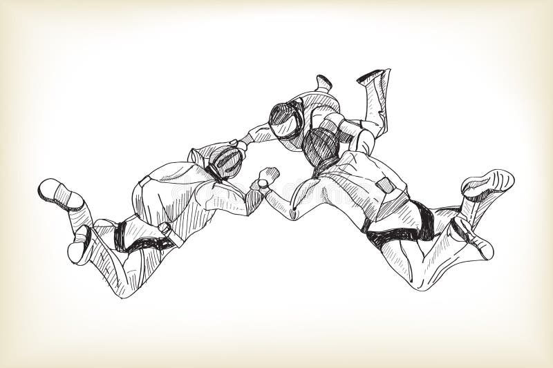 Sketch of Skydiving on the Air, Free Hand Draw Illustration Vector ...